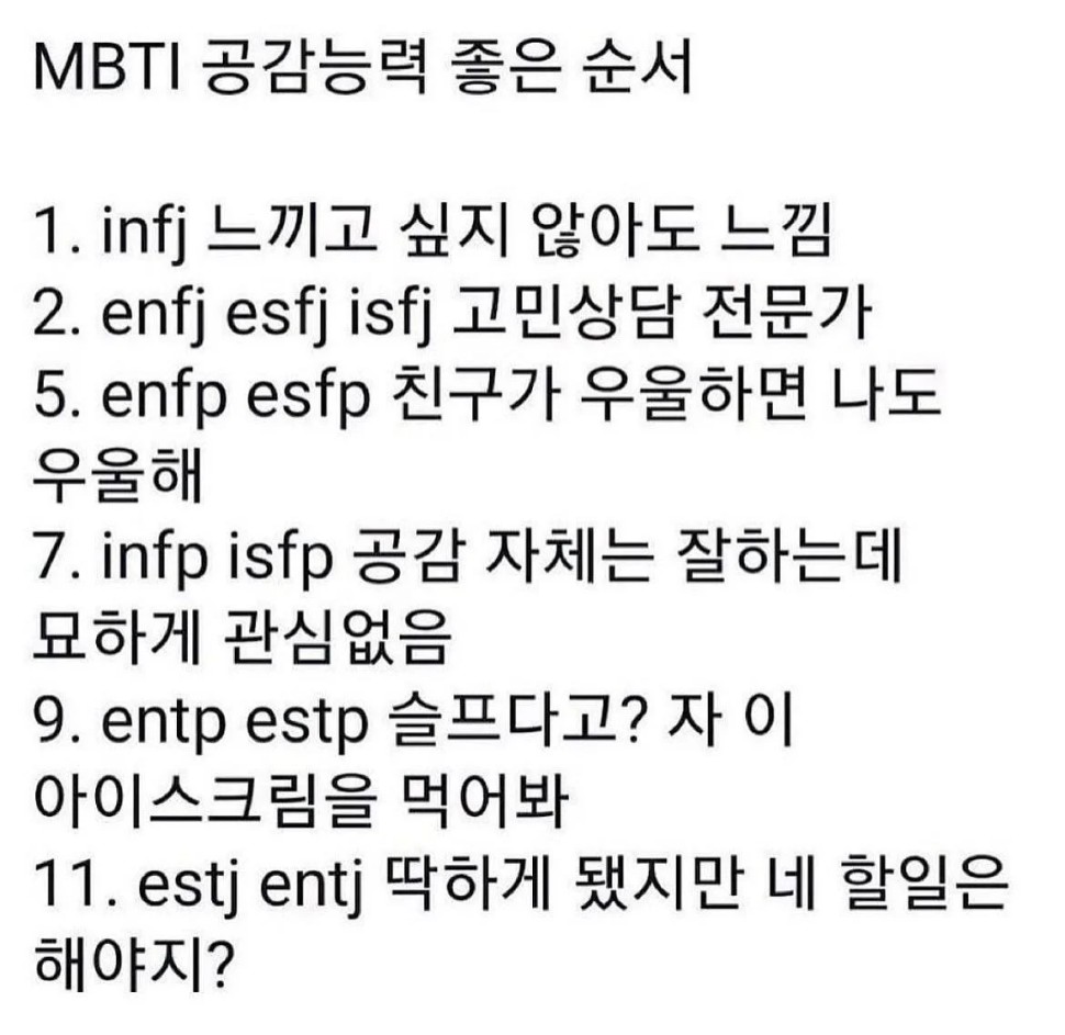 mbti별 공감능력 순위 - 유머/이슈 - YULDO