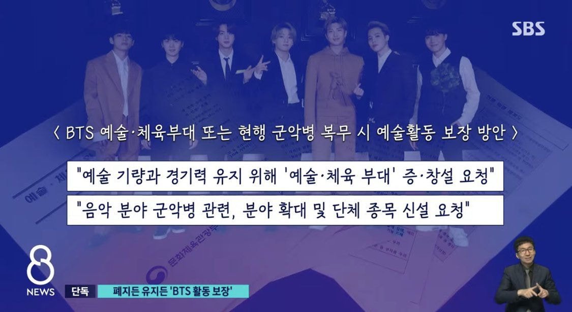 [SBS 단독] 예술·체육요원 제도, 폐지든 유지든 'BTS 활동 보장' - 유머/이슈 - YULDO