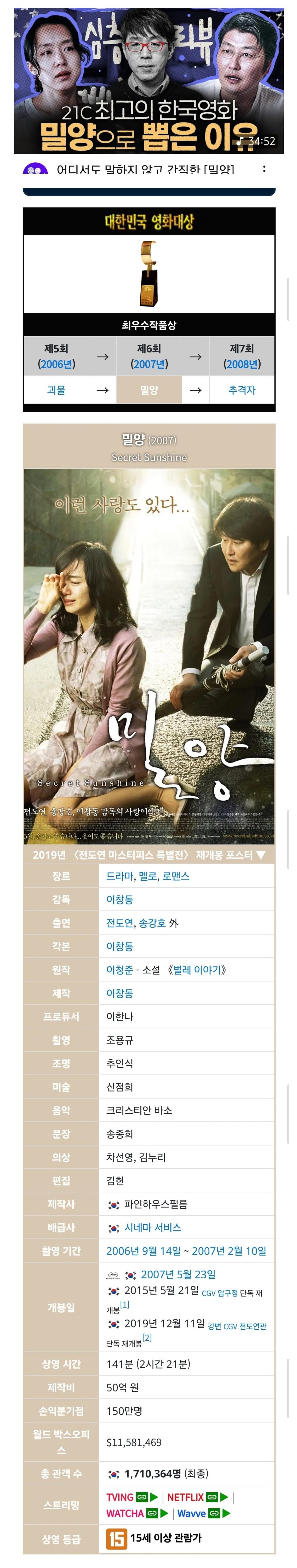 [펌] 이동진 평론가가 뽑은 21세기 대한민국 영화 고트중의 고트 - 유머/이슈 - YULDO