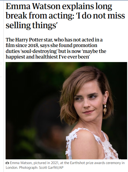 영화 홍보가 영혼을 파괴하는 일이라고 대답한 엠마 왓슨 - 유머/이슈 - YULDO